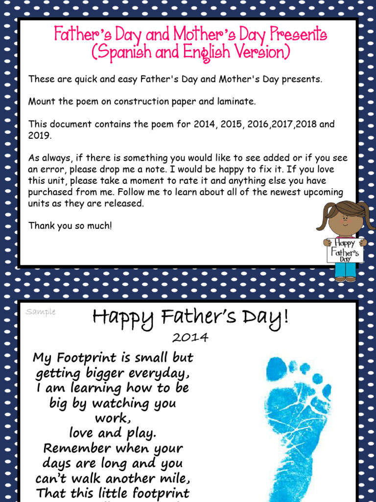 Fathers Day and Mothers Day Presents Spanish and English Version | PDF