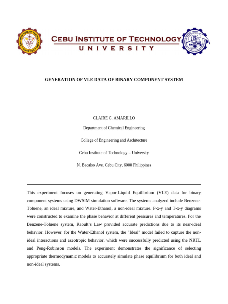 Amarillo - E1 Generation of Vle Data of Binary Component System | PDF | Phases Of Matter ...