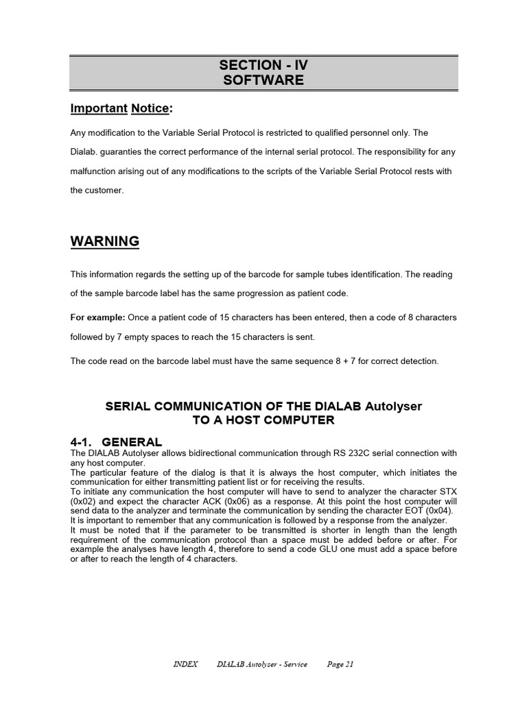 Host Transmission Specifications - Autolyser Dialab | PDF | String ...