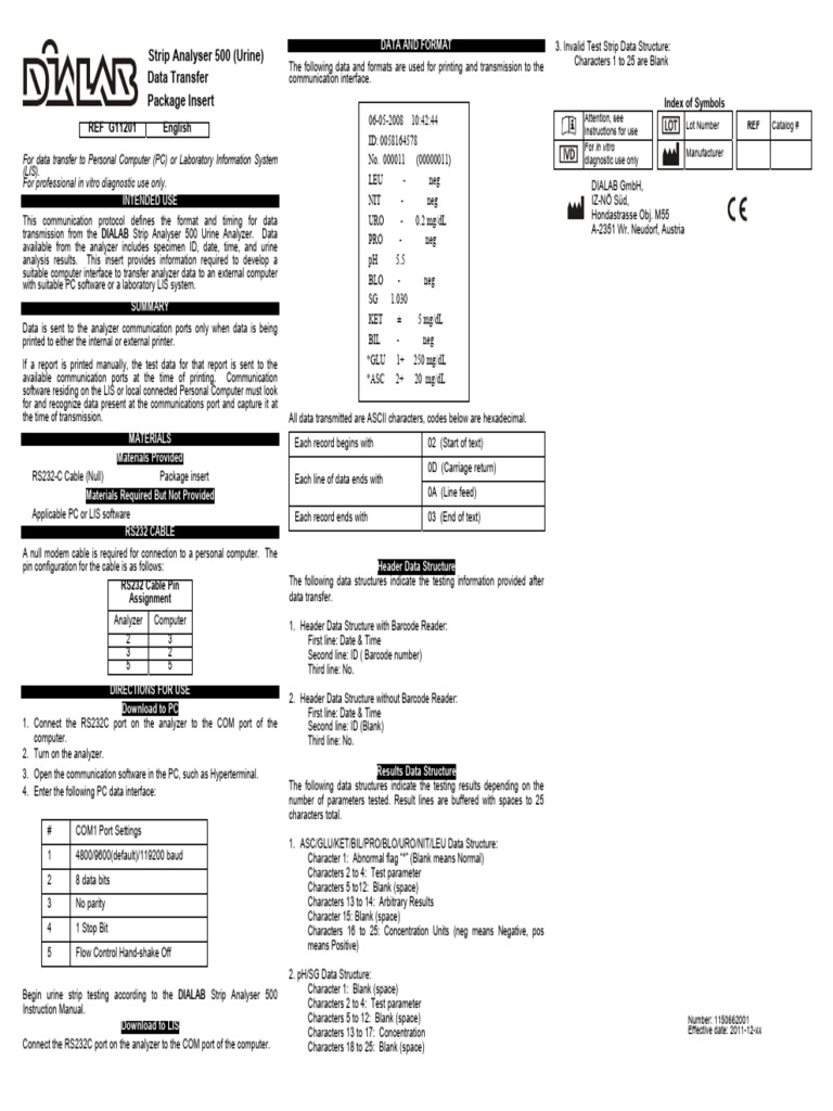 Dialab Analyser 500 Data Transfer CE Insert | PDF | Computer ...