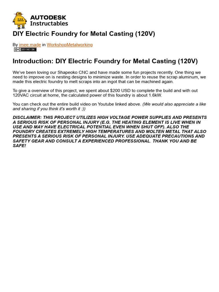 DIY Electric Foundry for Metal Casting (120V) _ 12 Steps (With Pictures) - Instructables | PDF ...