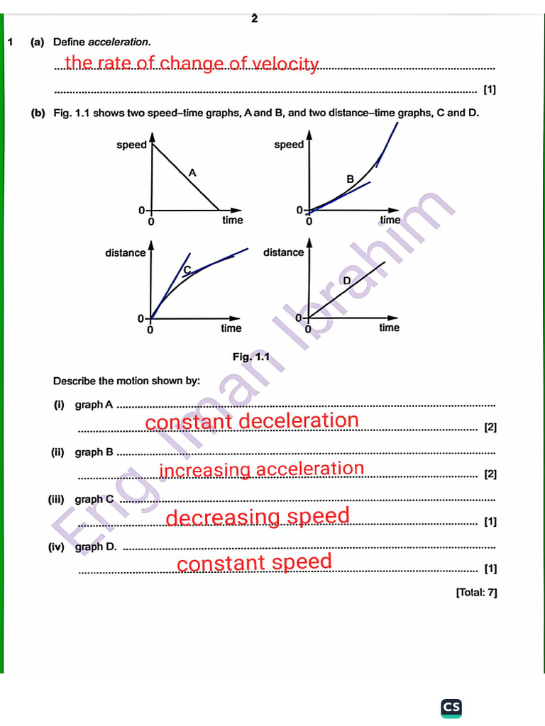 1. Motion Graphs QP Answers | PDF