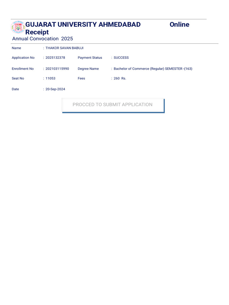 Gujarat University Convocation Receipt | PDF