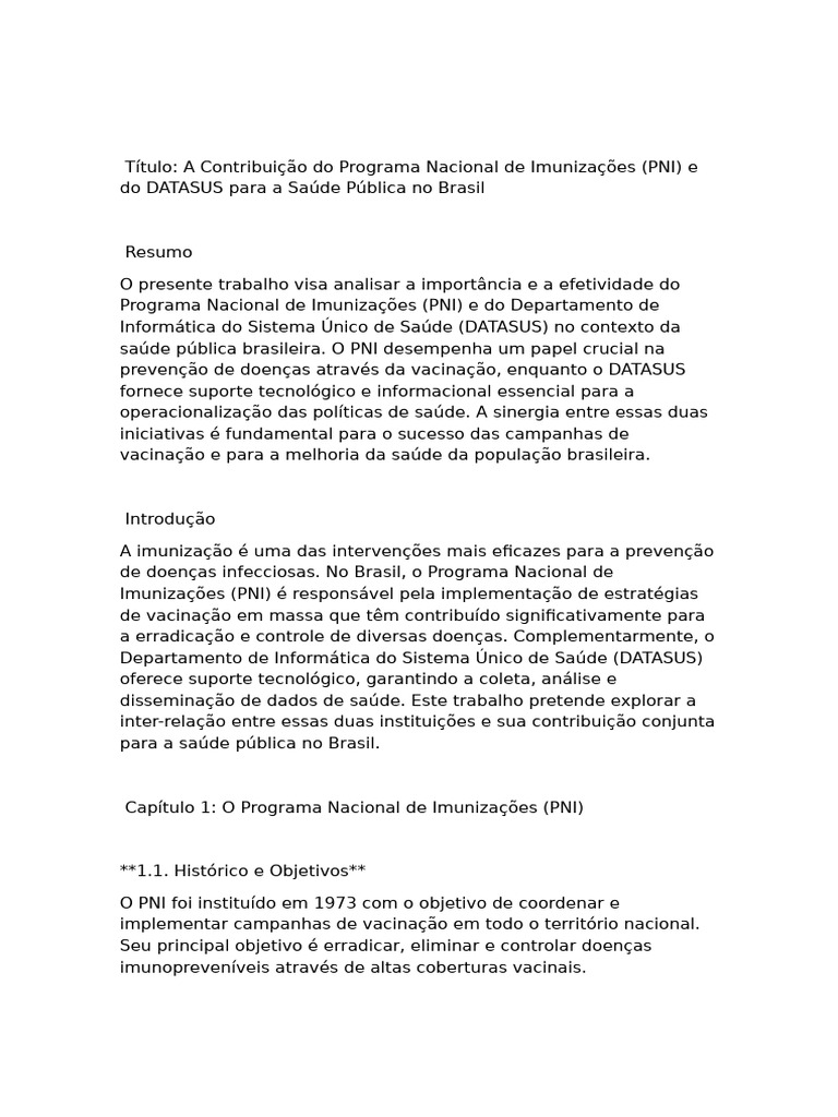 PNI e DATASUS: Saúde Pública no Brasil | PDF | Sistema de informação ...