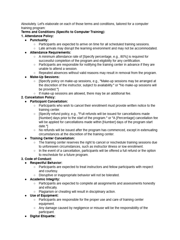Computer Training Program Terms & Conditions | PDF | License | Justice