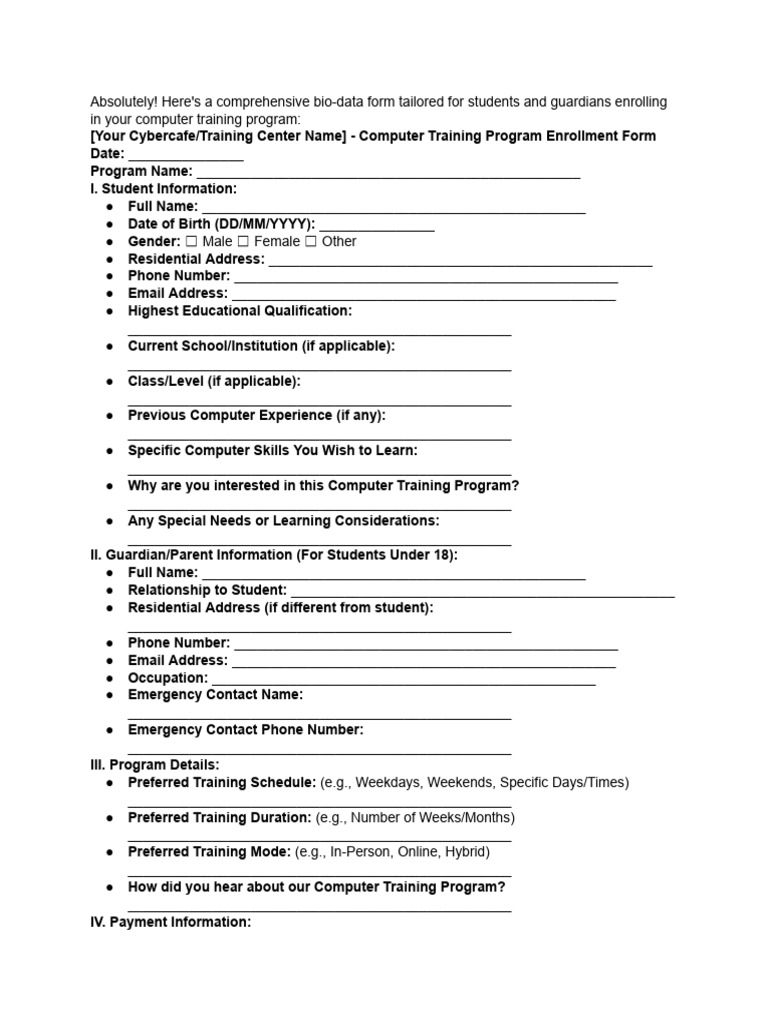 Create Me A Form For Student and Guardian Bio Data - . | PDF | Identity ...