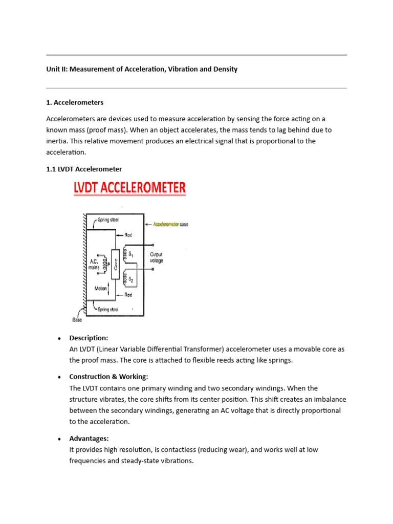 Industrial Instrumentation - Unit II | PDF | Accelerometer | Density