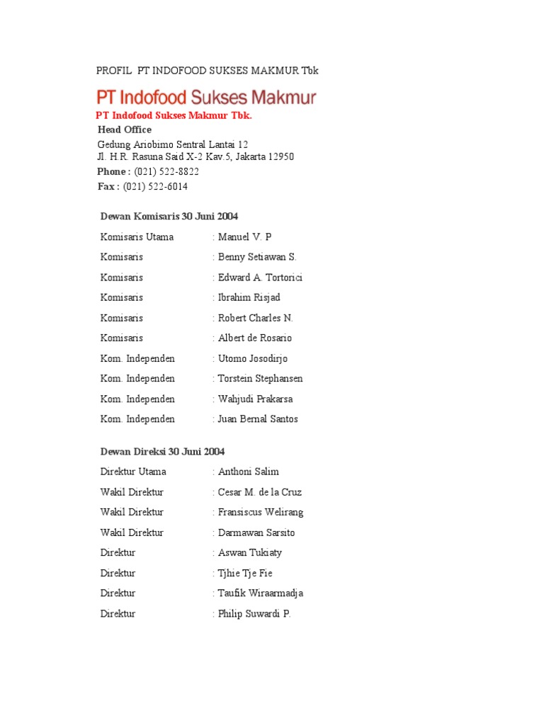 Profil PT Indofood Sukses Makmur TBK | PDF