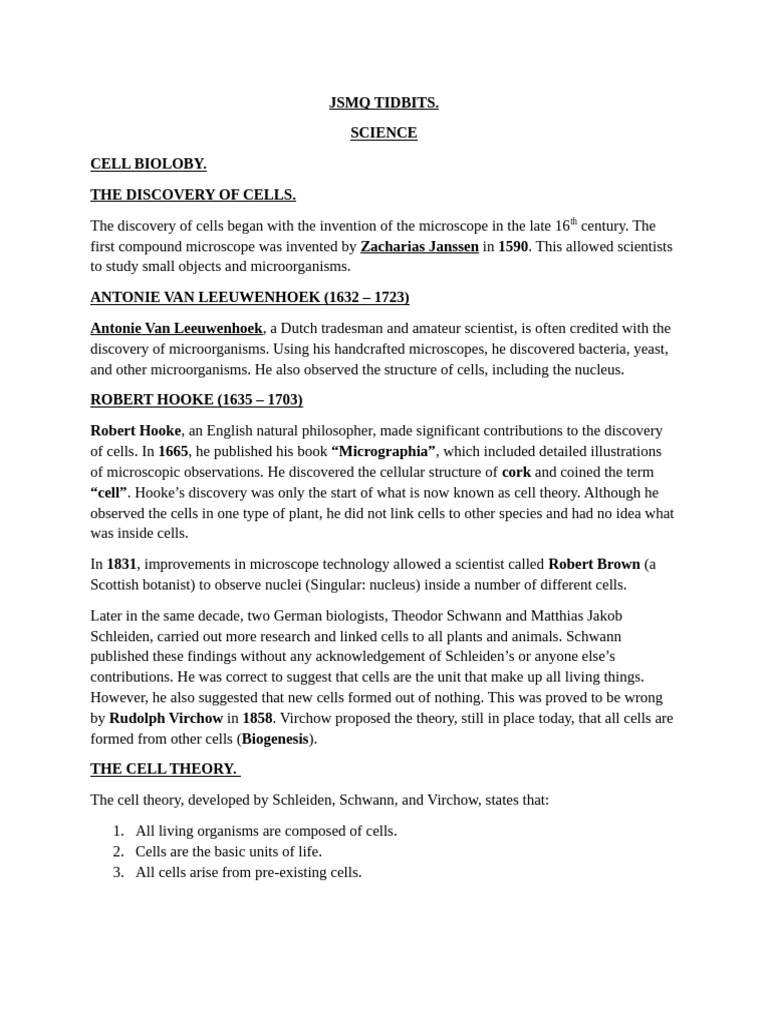 Discovery and Functions of Cells | PDF | Cell (Biology) | Cell Nucleus