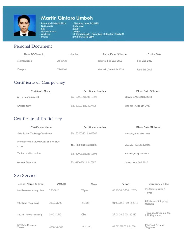Contoh CV Pelaut Perwira | PDF | Ships | Shipping