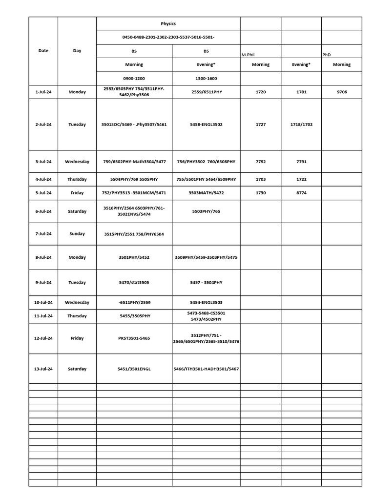 Exam Schedule SPR 2024 | PDF
