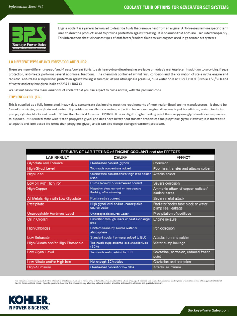 Generator Coolant Options Explained | PDF | Chemistry | Materials