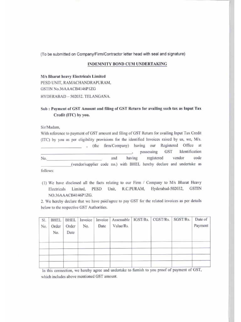 Indemnity Bond Cum Undertaking 1568113136 | PDF