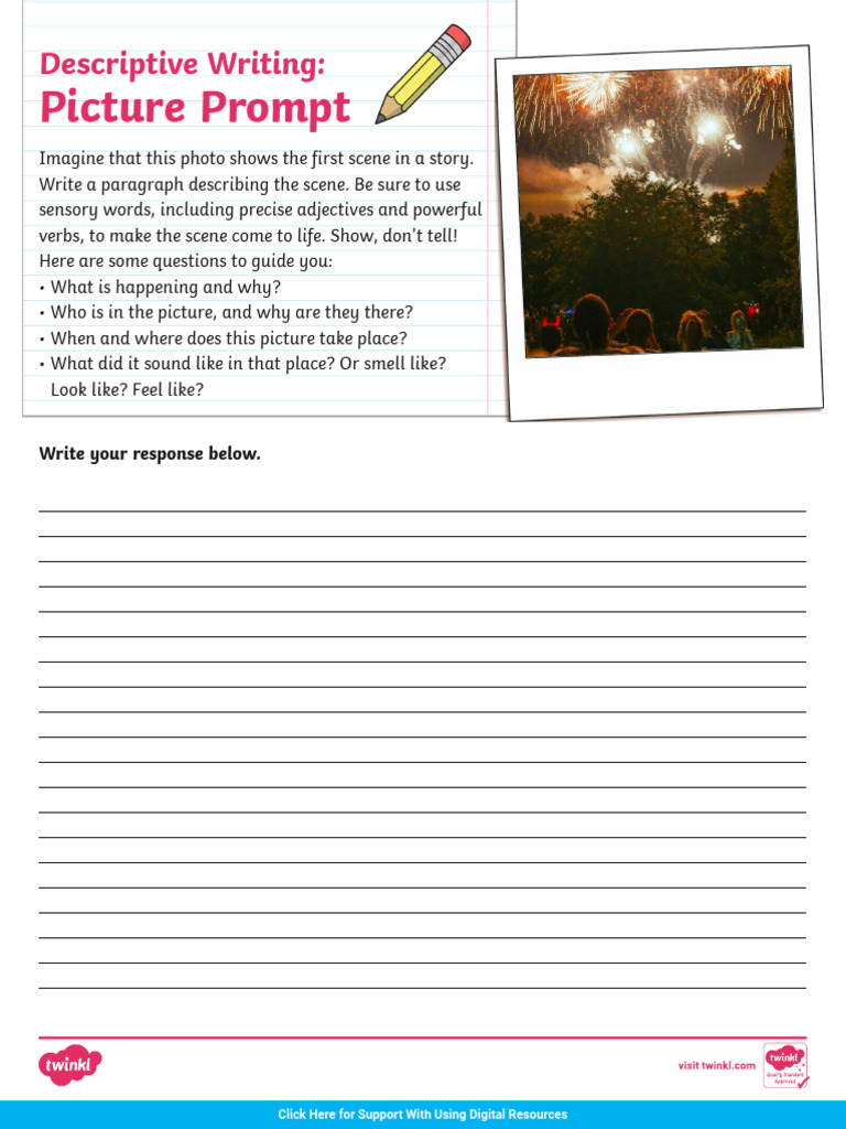 Digital Descriptive Writing Picture Prompt Fireworks | PDF
