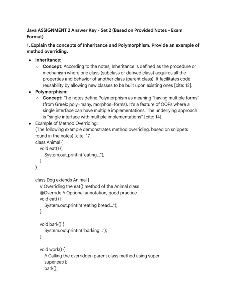 Java ASSIGNMENT 2 Answer Key - Set 2 (Exam Format) | PDF | Inheritance (Object Oriented ...