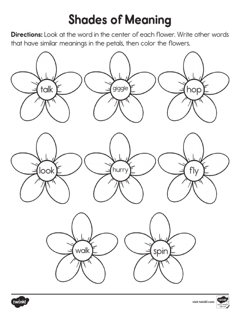 First Grade Shades of Meaning Flowers Activity Sheet | PDF