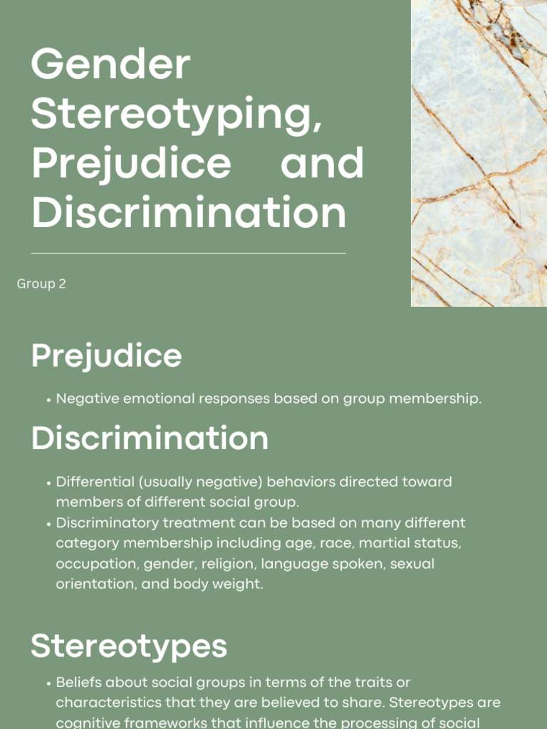Gender Stereotypes Discrimination and Prejudice 1 | PDF | Stereotypes ...