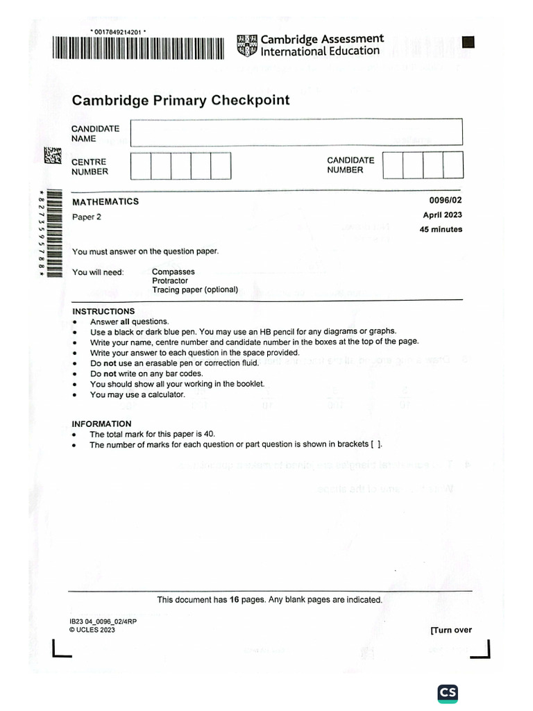 Primary Checkpoint Paper 2 April - May 2023 | PDF