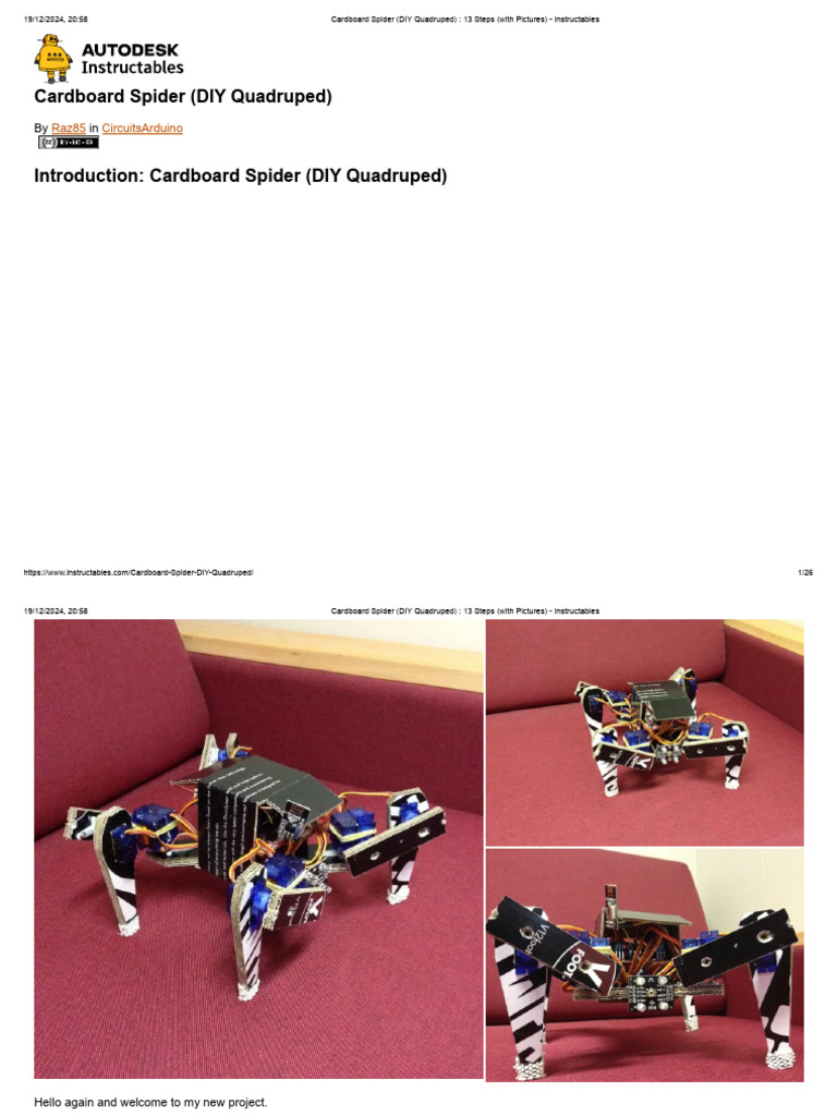 Cardboard Spider (DIY Quadruped) - 13 Steps (With Pictures) - Instructables | PDF | Arduino