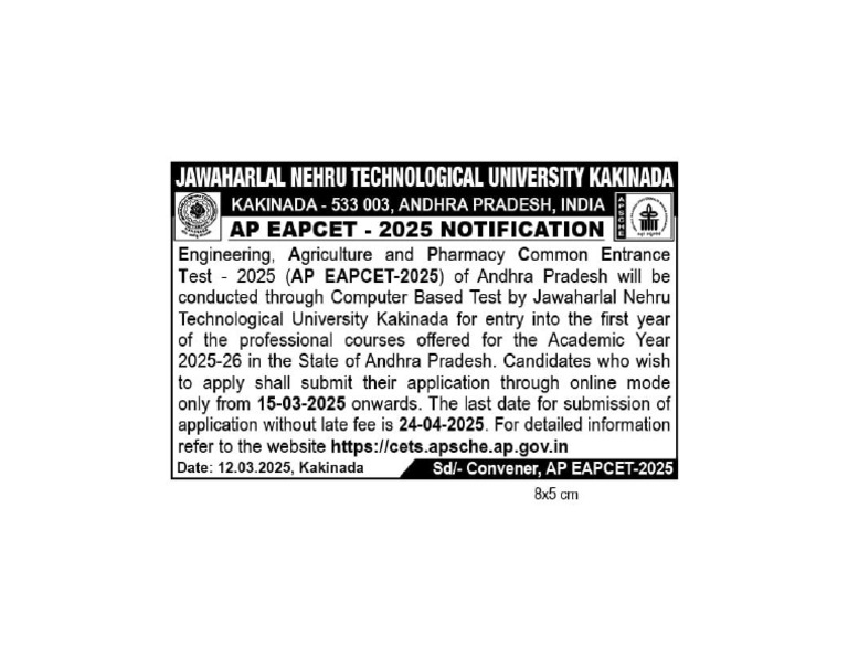 APEAPCET2025 Notification | PDF