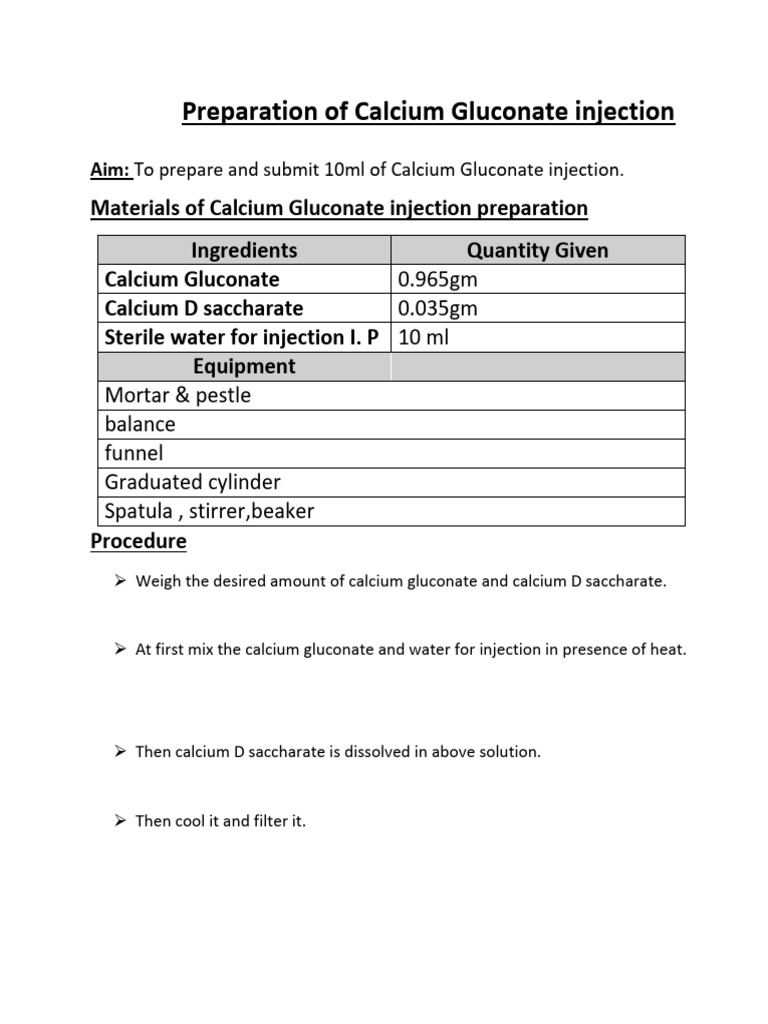 Preparation of Calcium Gluconate Injection | PDF
