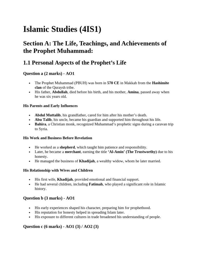 Edexcel IGCSE Islamic Studies (4IS1) Notes | PDF | Prophets And ...