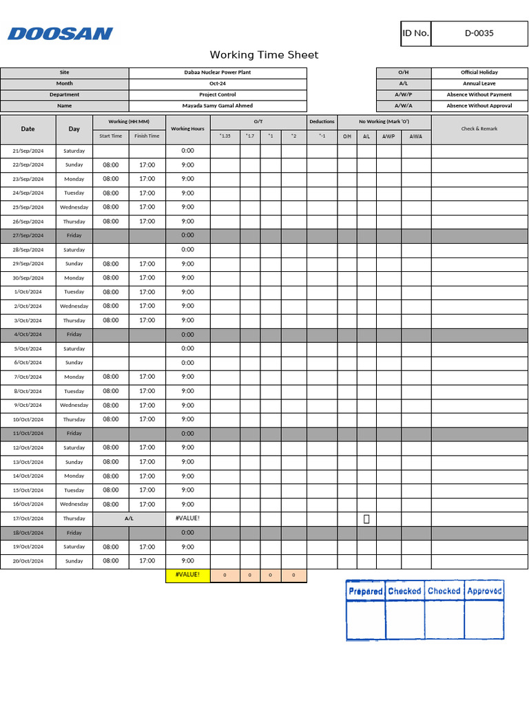 Time sheet Form- October | PDF