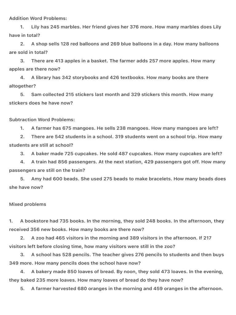 Addition and Subtraction Word Problems | PDF | Cupcake | Baked Goods