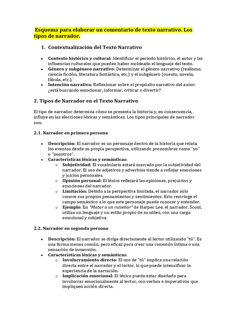 Esquema para elaborar un comentario de texto narrativo | PDF | Narración | Léxico