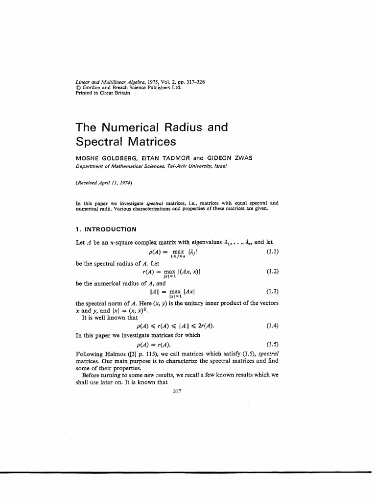 Spectral Matrices and Numerical Radius | PDF | Matrix (Mathematics ...