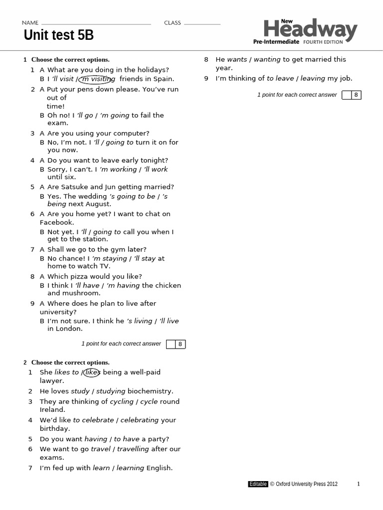 Unit Test 5B: Verb Forms and Usage | PDF | Linguistics