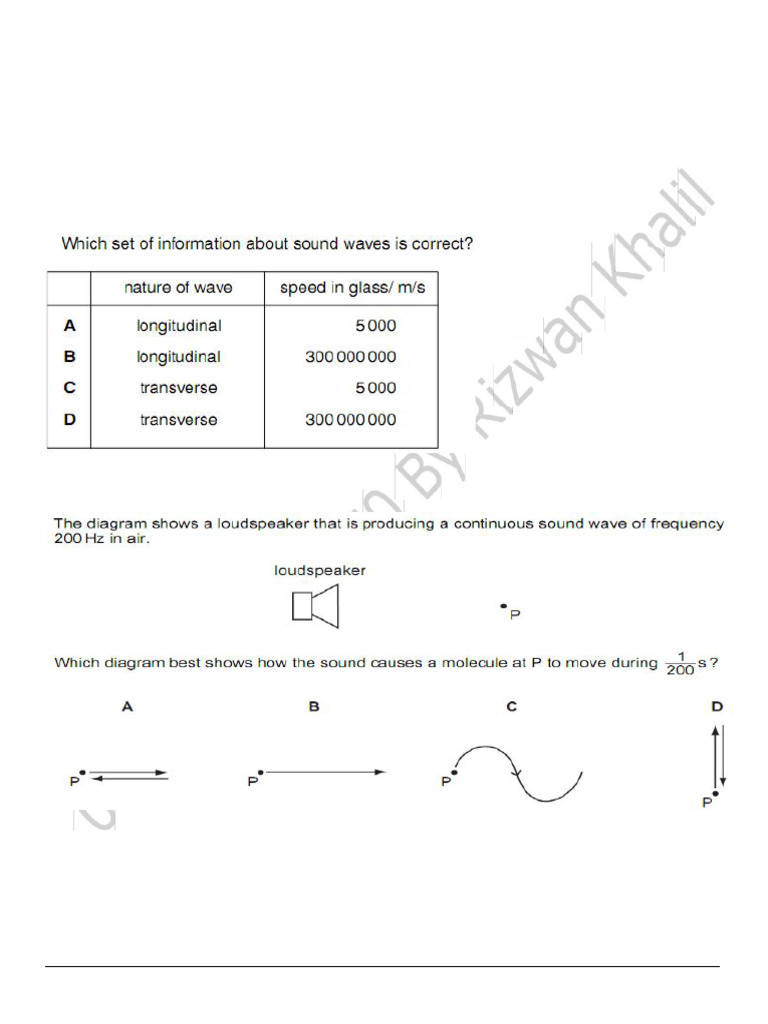 Unit 16 - O-Level MCQs - Sound - Without Answers | PDF | Sound | Mechanics