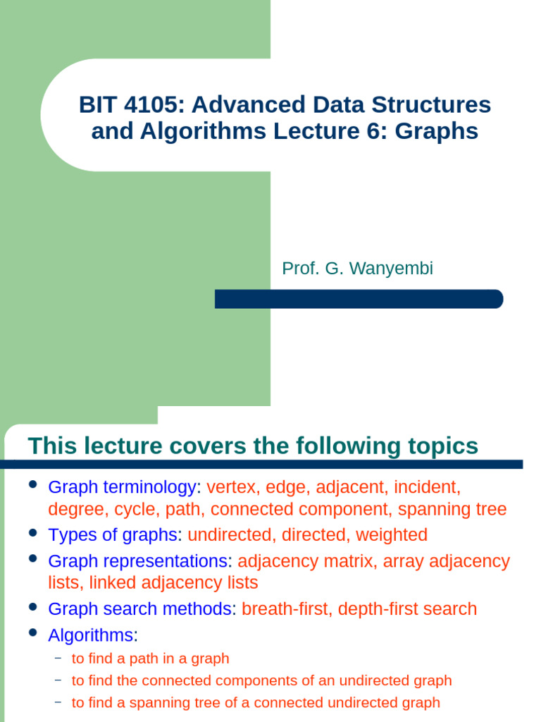 BIT 4105 ADSA Lecture 6 Graphs | PDF