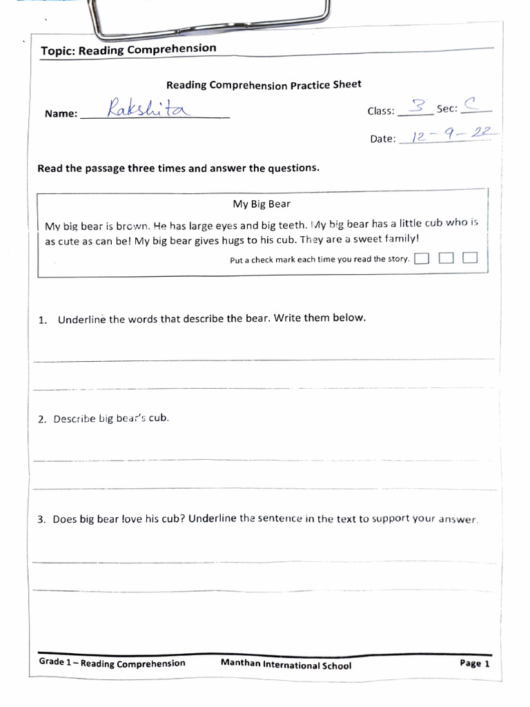 Reading Comprehension Rakshu | PDF