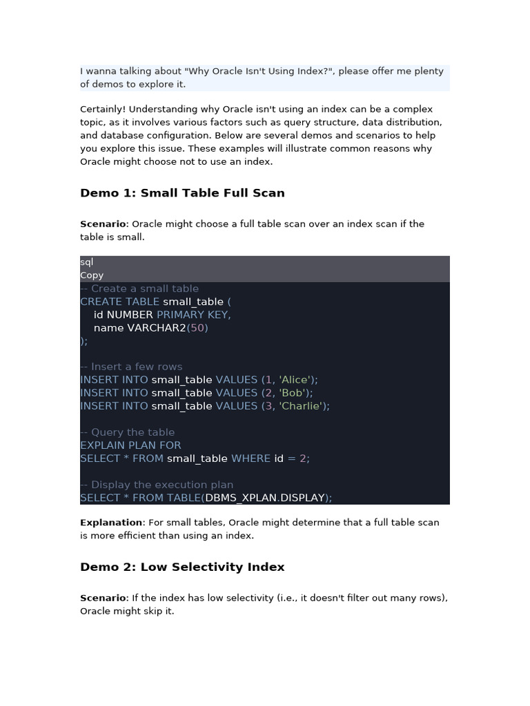 Why Isn't Oracle Using My Index | PDF | Database Index | Table (Database)