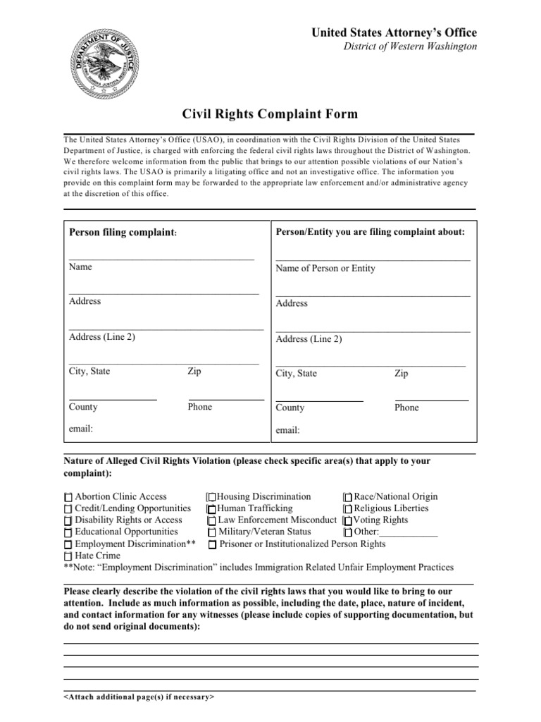 civil rights complaint form | PDF | Complaint | Lawsuit
