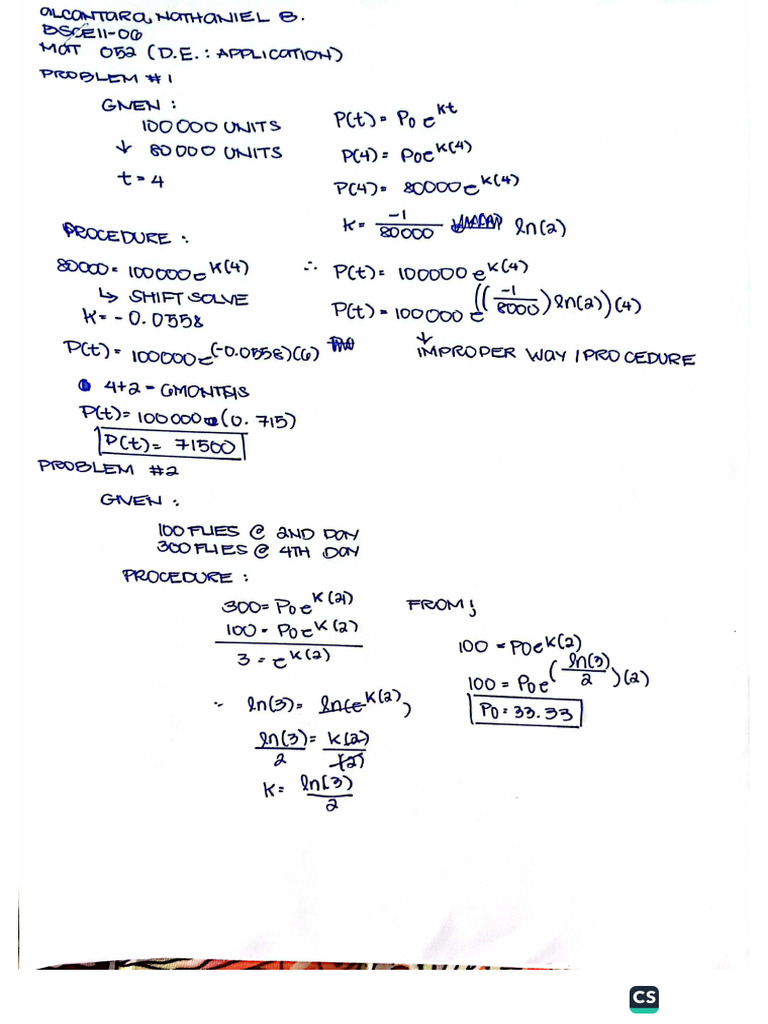 Alcantara, Nathaniel B. Basic Applications of D.E. | PDF