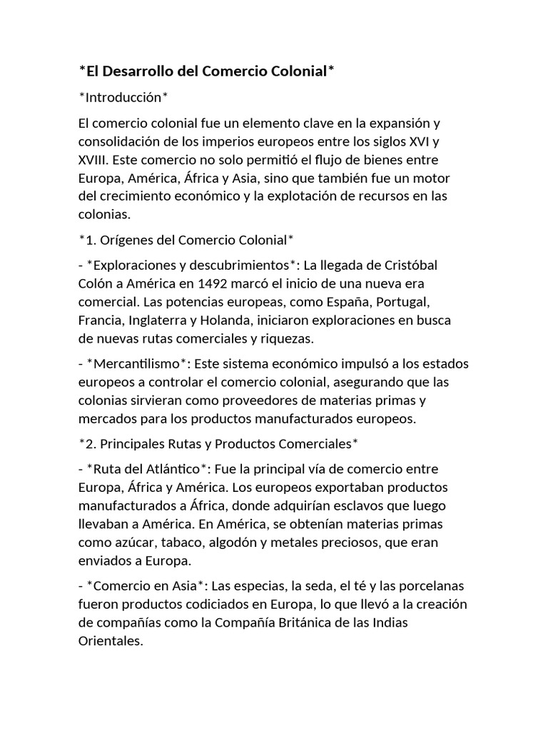 Impacto del Comercio Colonial en el Mundo | PDF | Colonialismo | Comercio