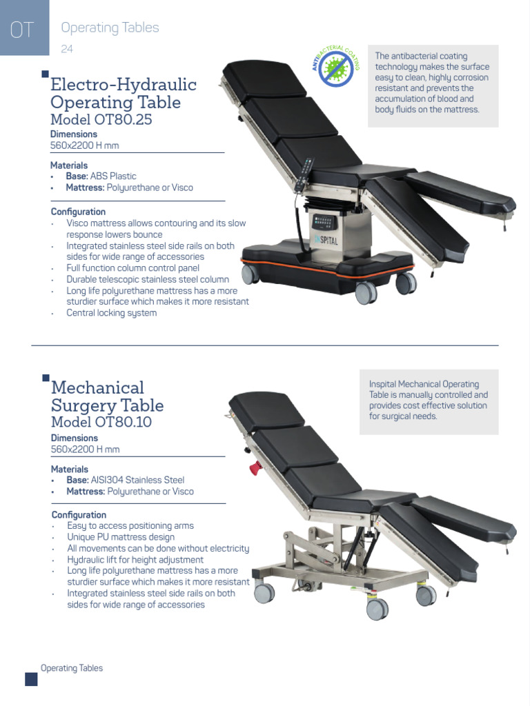 Operating Tables: Models & Specs Overview | PDF | Stainless Steel ...