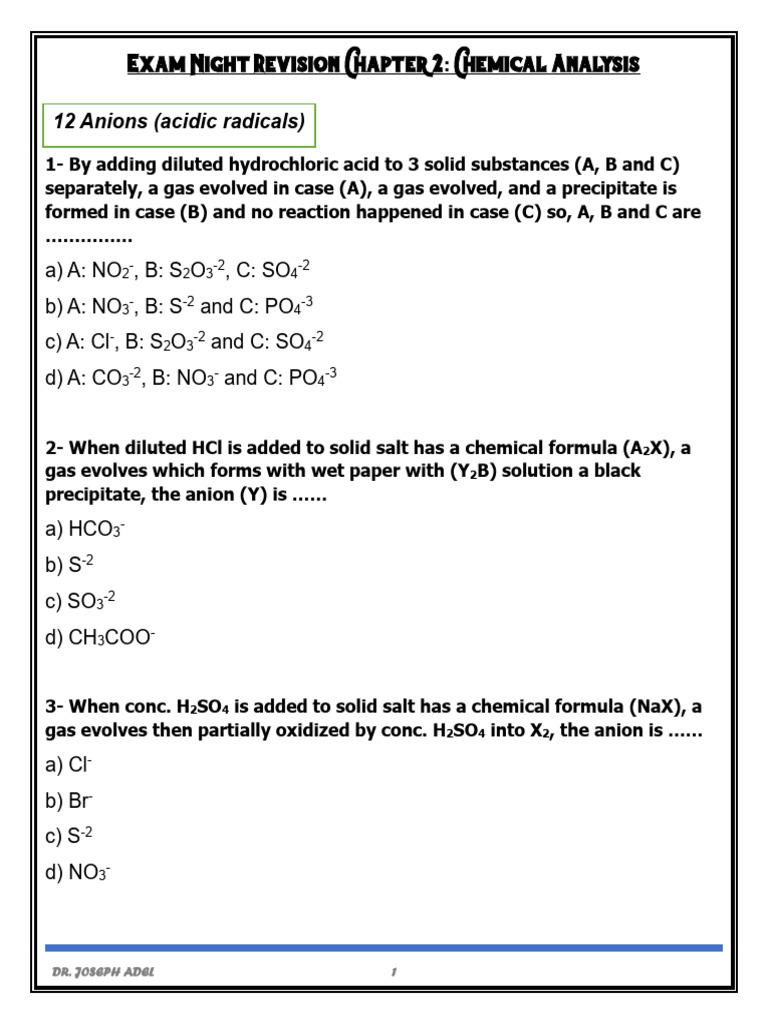 Exam Night Revision Chapter 2 | PDF | Hydroxide | Acid