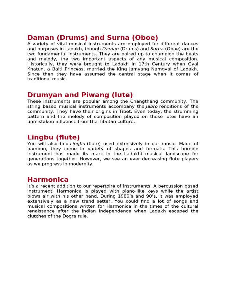 Musical Instruments of Ladakh | PDF