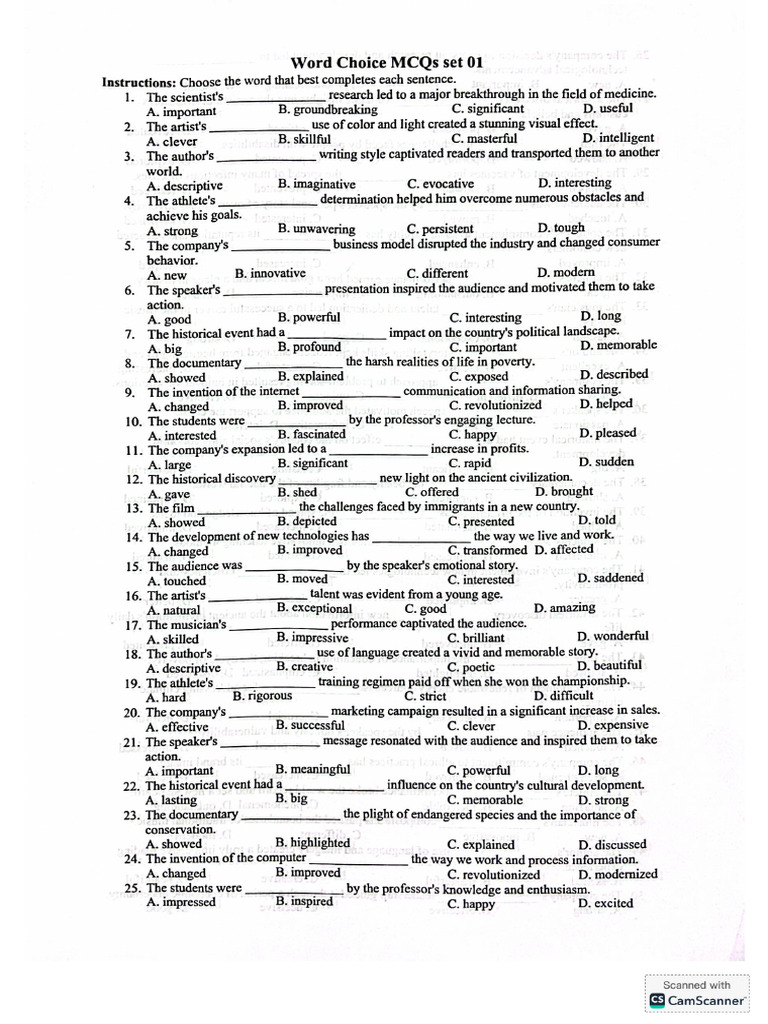 Word Choice MCQs Test | PDF