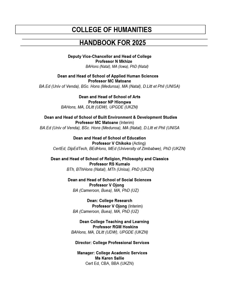 2025 CHumanities Handbook | PDF | Bachelor's Degree | Thesis