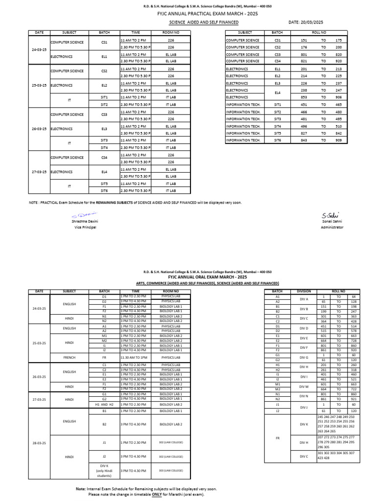 Internal Exam Schedule-1 | PDF