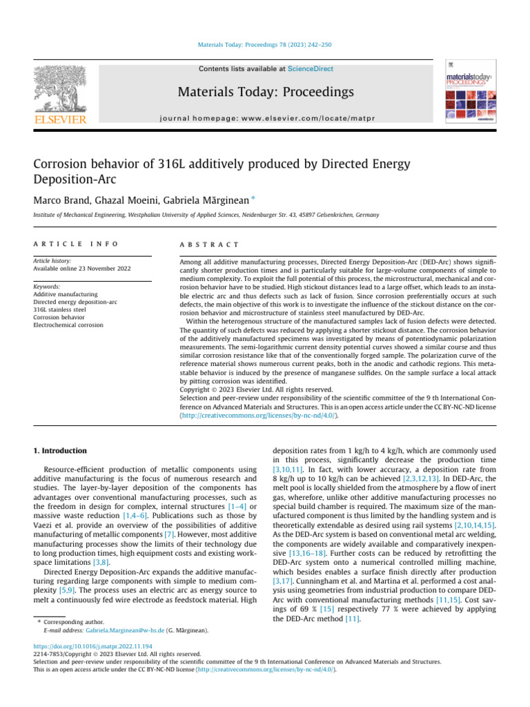 Corrosion Behavior of 316L Additively Produced by Directed Energy ...