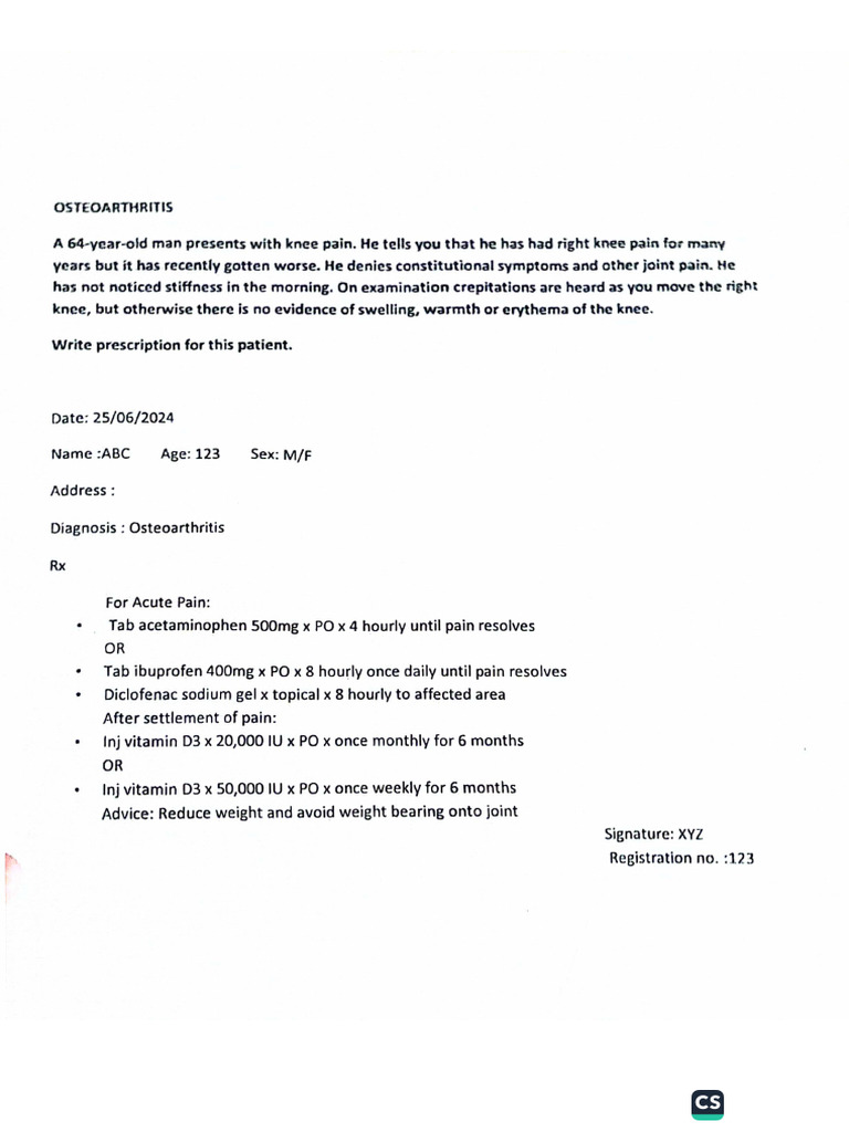 Prescription Writing for Arthritis | PDF