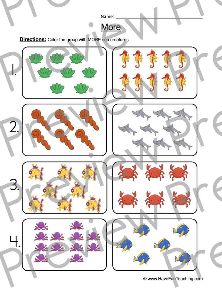 More Fewer Worksheet 1 Preview | PDF