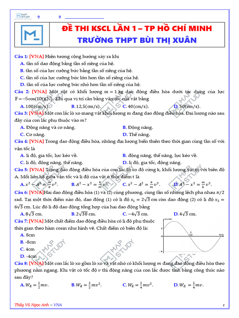 03 - Ä Á THI KSCL Láº N 1 - TRÆ Á NG BÃ I THá XUÃ N Â TP Há CHÃ MINH | PDF