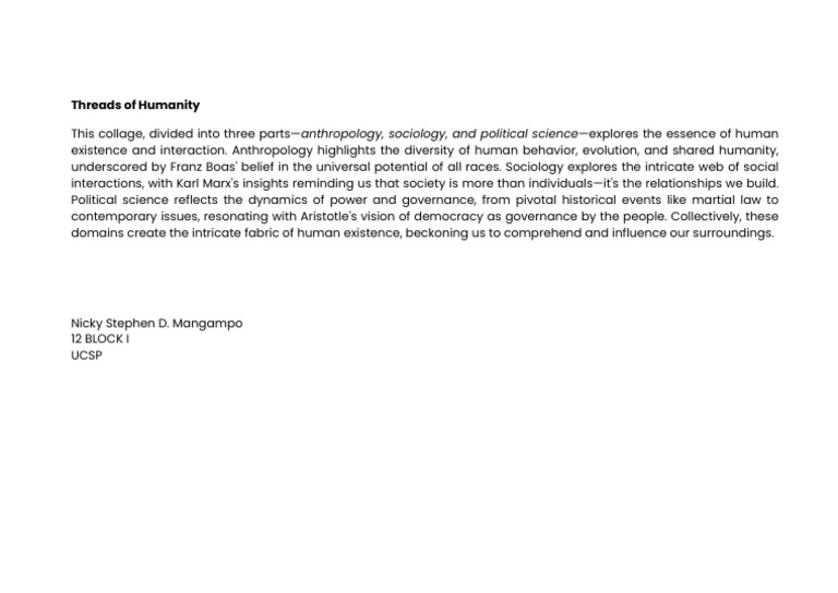 Threads of Humanity: Anthropology, Sociology, and Political Science | PDF