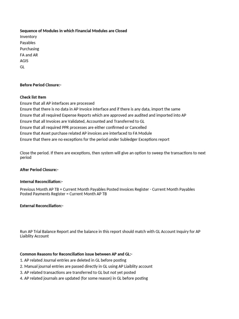 AP Period Closure Checklist and Process | PDF